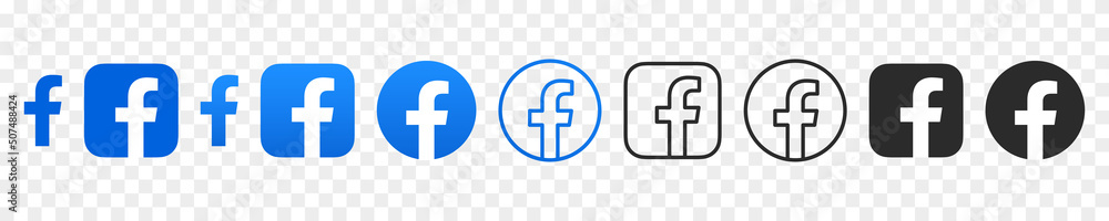 Facebook logo on isolated on transparent background icon set collection ...