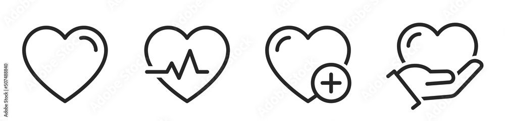 Heart icons set. Medicine symbol. Healthcare hand holding heart ...