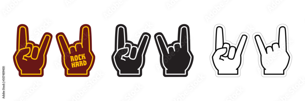 Rock fan vector gestures in both sides, horns fingers, vector eps with ...