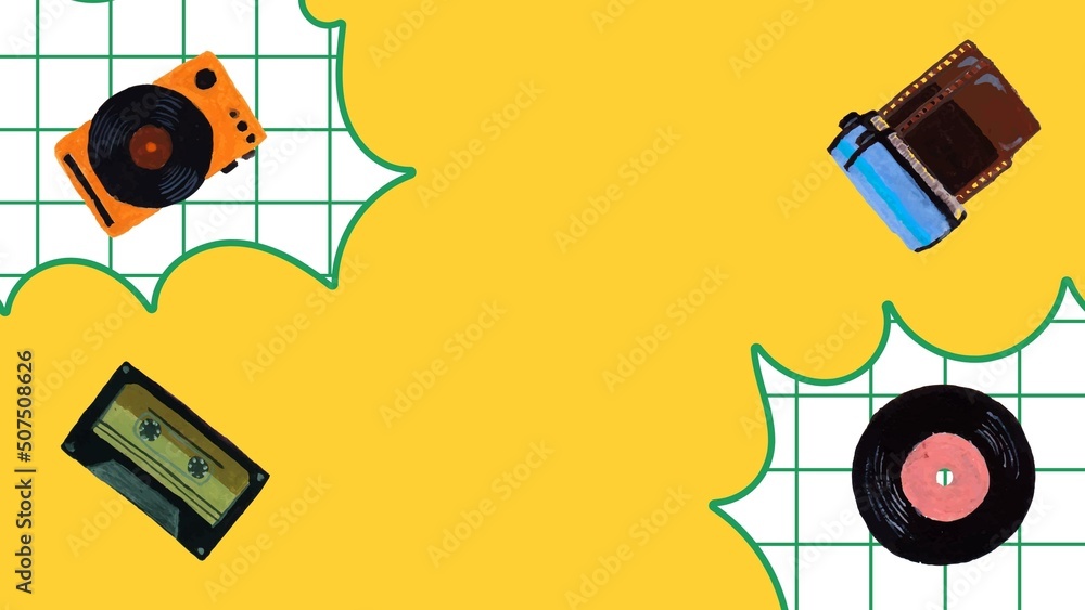 Yellow Retro Vintage Illustration Zoom Virtual Background Stock ...