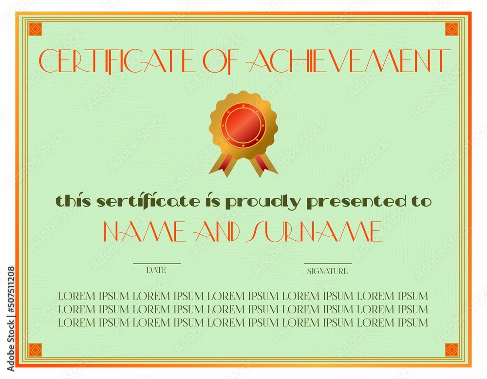 Certificate of achievement, certificate. Diploma of delivery. Tangier ...