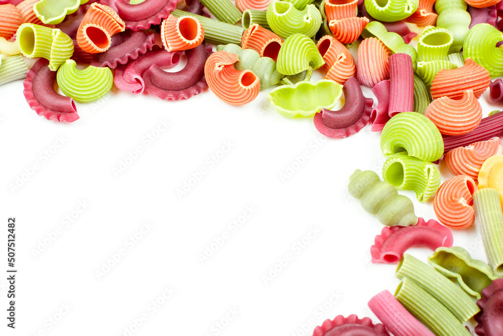 Frame of colored pasta of different shapes and sizes tortiglioni ...