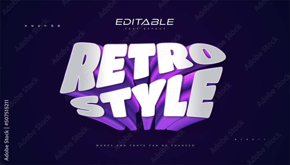 White and Purple Retro Text Style with 3D Bold Effect. Editable Text ...