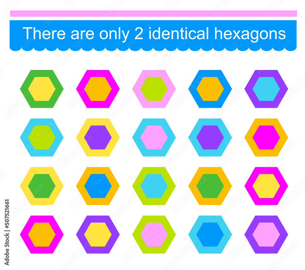 Educational game for children. Need to find two identical hexagons ...