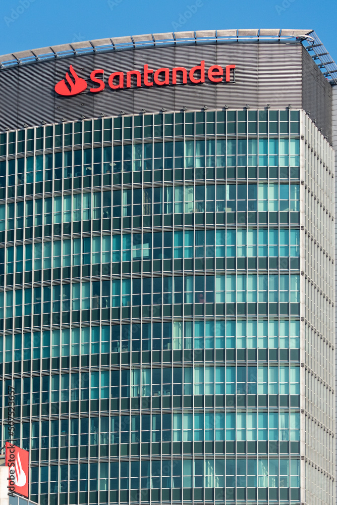 Santander Bank logo on the top of high class office building Andersia ...