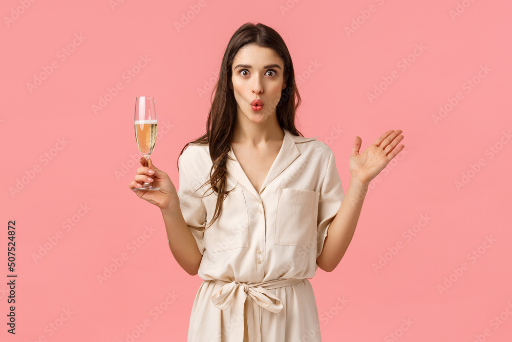 Wow wonderful news lets celebrate. Surprised and amused attractive ...