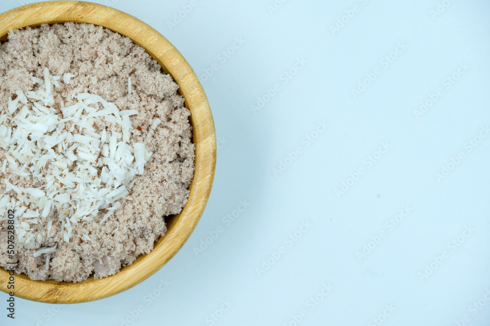 Selective Focused, Red chamba Puttu with coconut. Puttu is a South ...