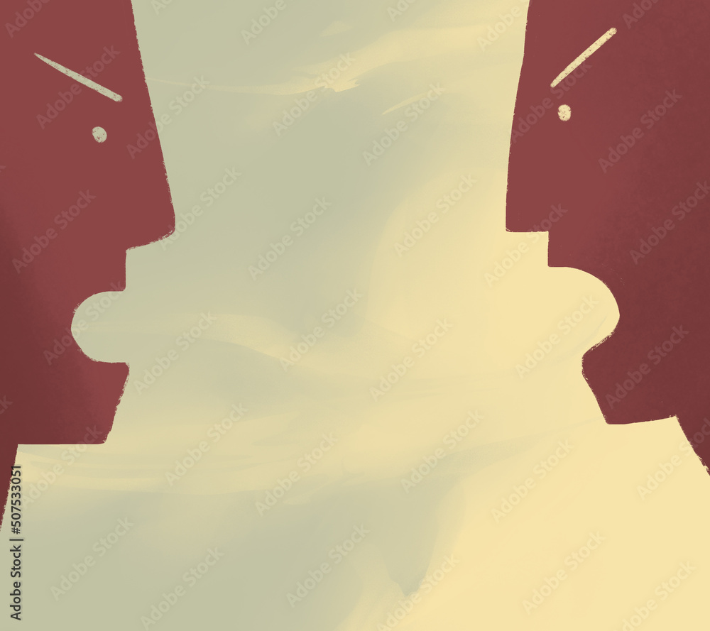 hand drawn cartoon illustration. quarrel and conflict, the crook of two ...