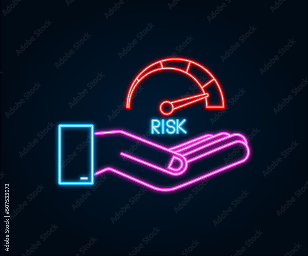 Risk neon icon on speedometer in hands. High risk meter. Vector stock ...