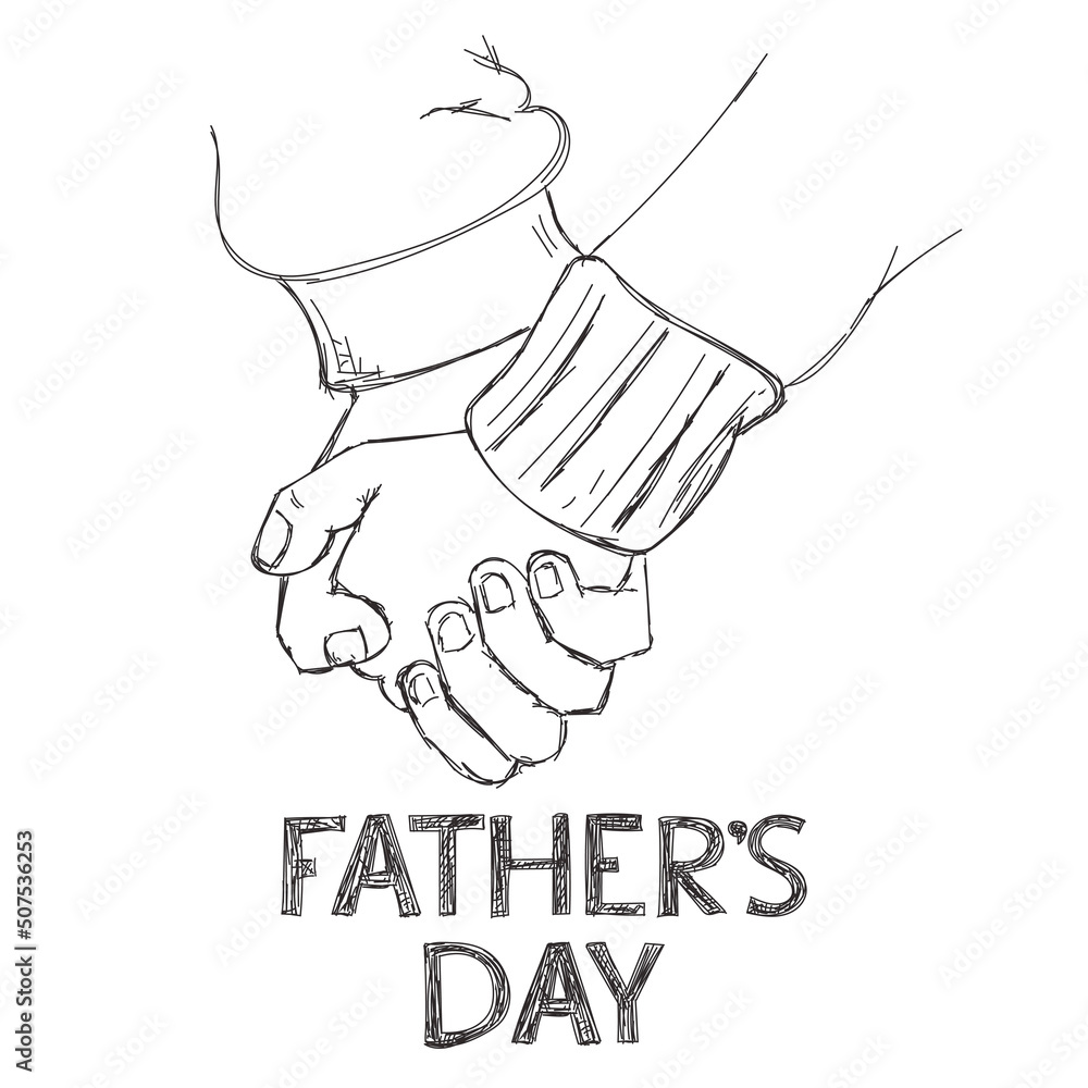 Little kid hand holding father or parent. sketch hand vector ...