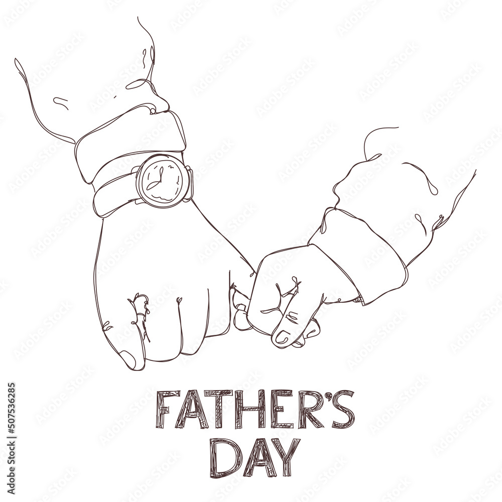 Little kid hand holding father or parent. sketch hand vector ...