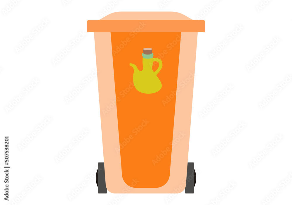 Contenedor naranja de reciclaje de aceite usado con una aceitera Stock ...