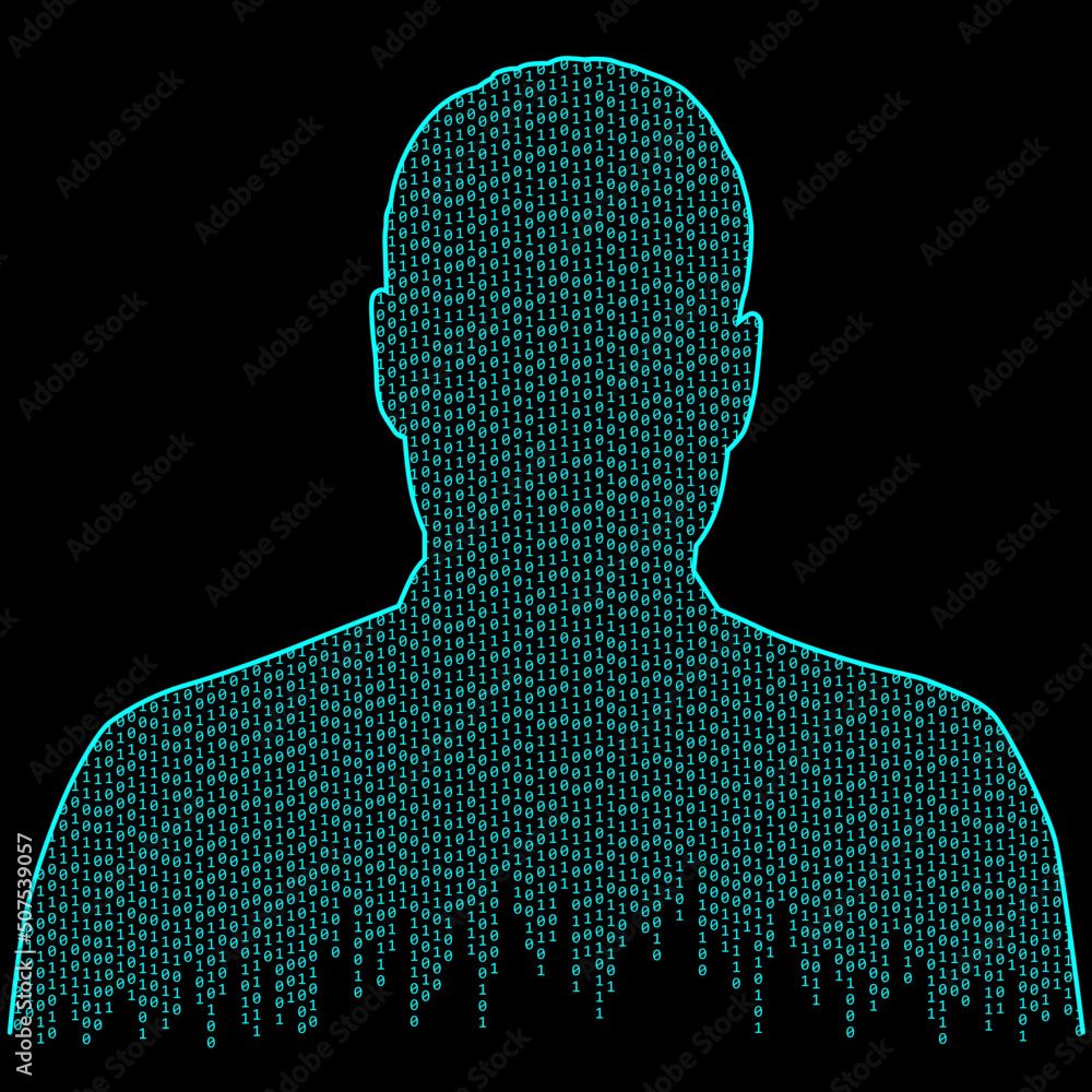 matrix numbers portrait head, digital code anonymous identity avatar in ...