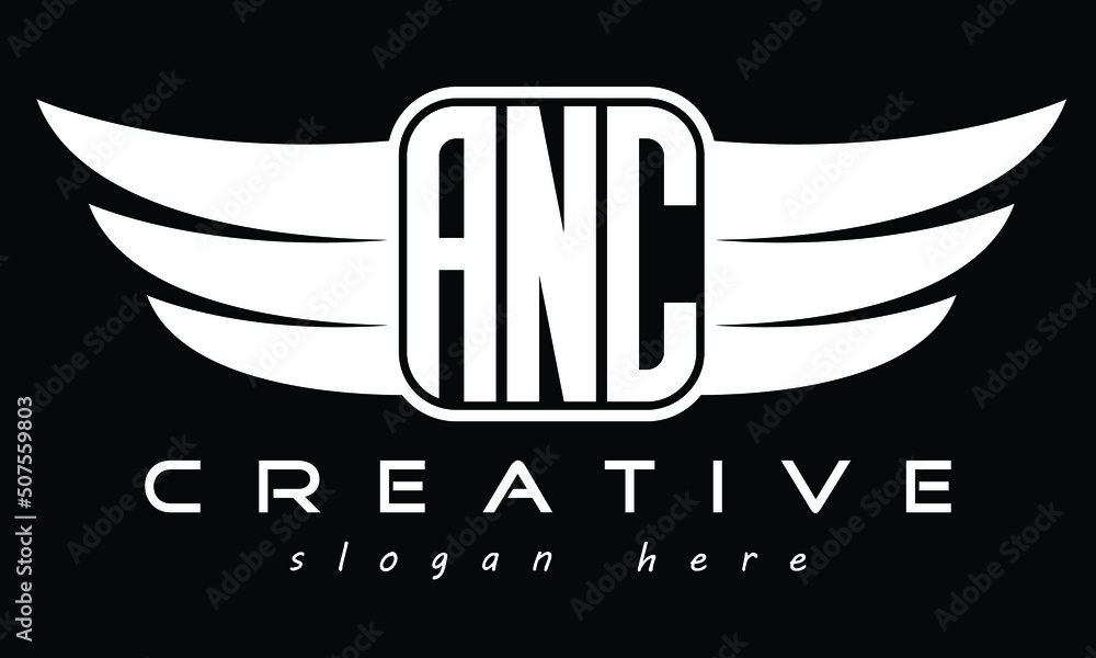 three Letter ANC Wings Flying Initial wing symbol minimalist creative ...
