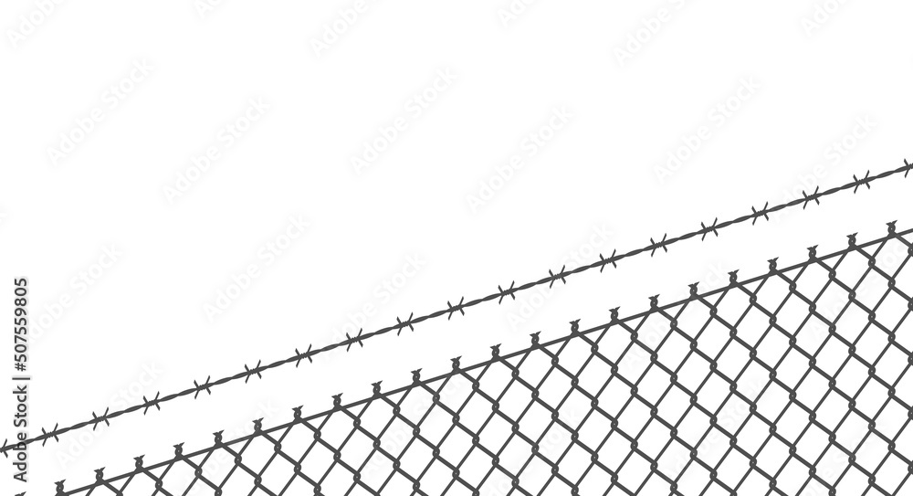 Prison fence. Netting and straight barbed wire. Flat vector ...
