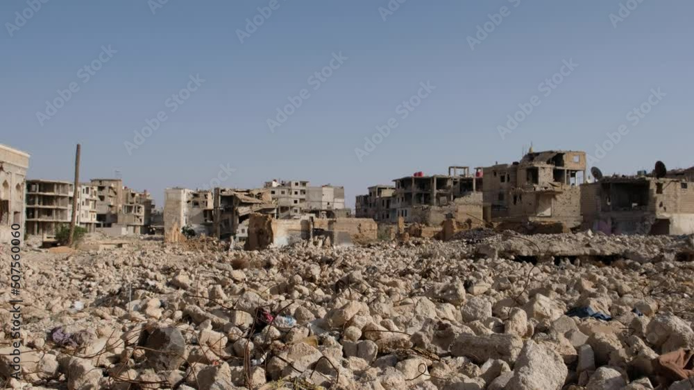 Building ruins in destroyed city (Darayya) after the Syrian Civil War ...