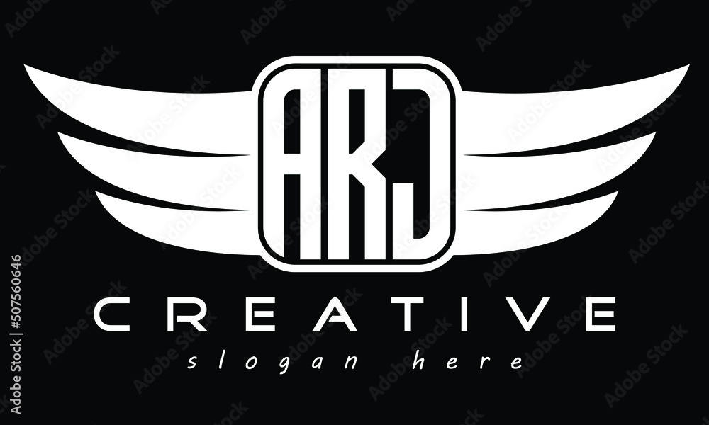 three Letter ARJ Wings Flying Initial wing symbol minimalist creative ...