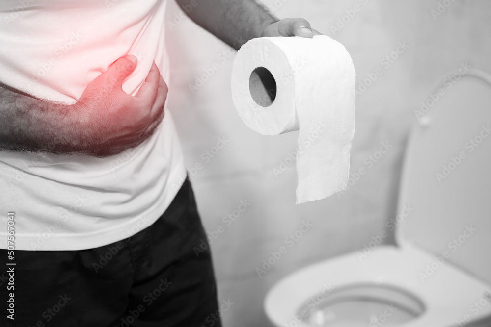Man suffers from diarrhea hand hold tissue paper roll in front of ...