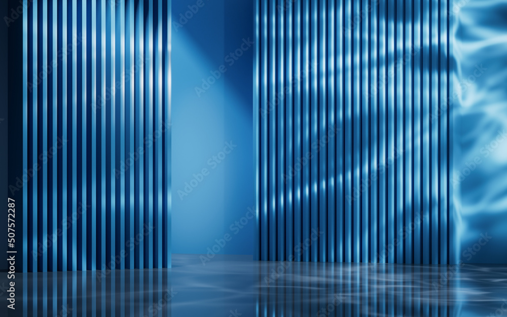 Blue empty room with geometry structure, 3d rendering. Stock ...