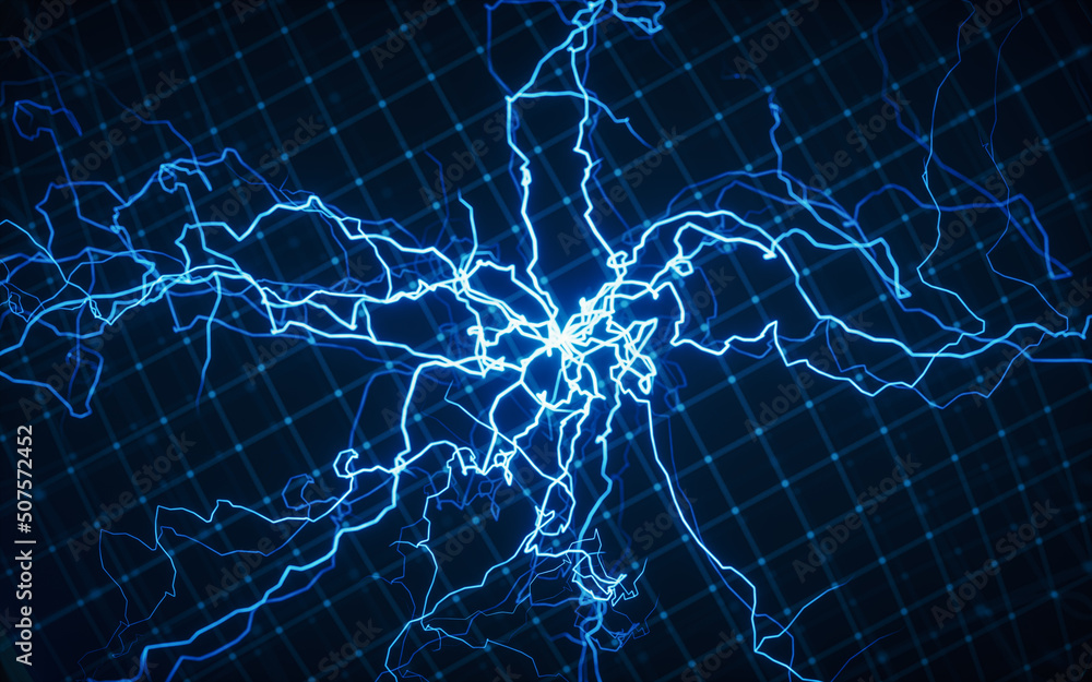 Blue lightning with dark background, 3d rendering. Stock Illustration ...