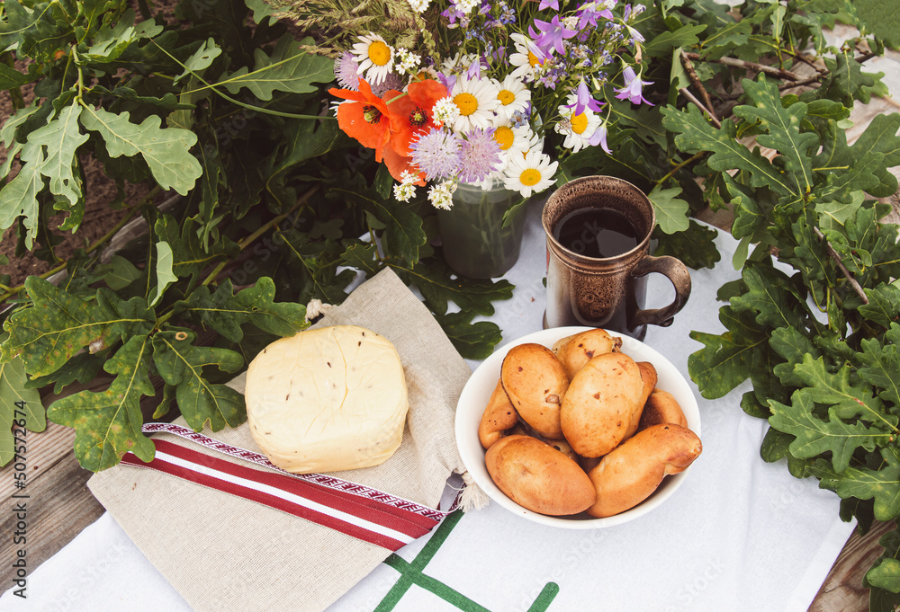 Symbols of Latvia for Ligo holiday. June 23-24 in Latvia, the national ...