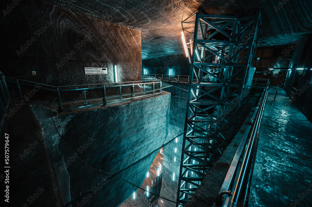 Underground theme park in big salt mine Salina Turda, Turda in Romania ...
