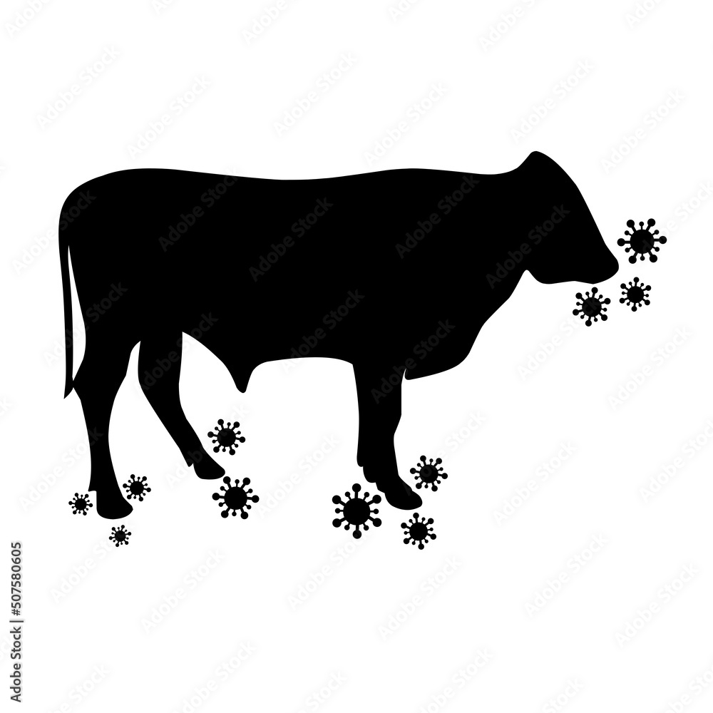 Vector illustration of a cow's hoof and mouth disease. A cow is ...