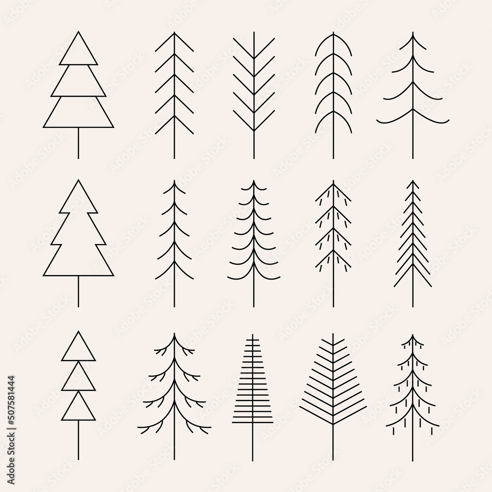 Set of Minimal line art pine tree icon creative design Stock Vector ...