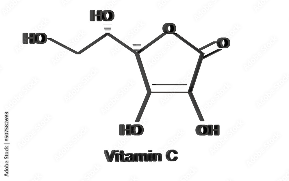 Structural formula of vitamin C. 3D illustration Stock Illustration ...