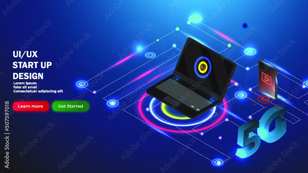 5g network technology isometric technology user interface hp isometric and blue background ...