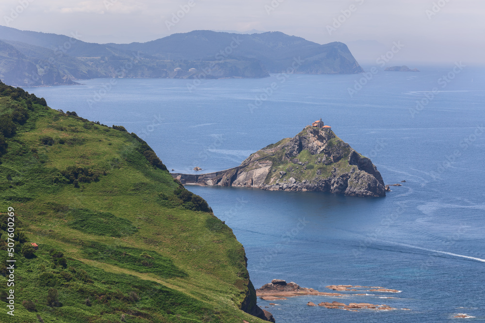 Gaztelugatxe islet with on top hermitage dedicated to John Baptist ...