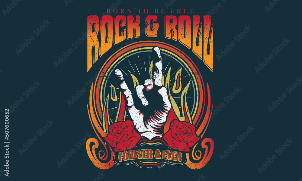 Rock and roll vector print design for t shirt and others. Hand with ...