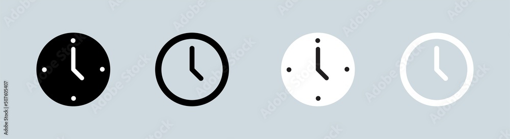 Clock icon set in black and white colors. Set of analog clock icon ...