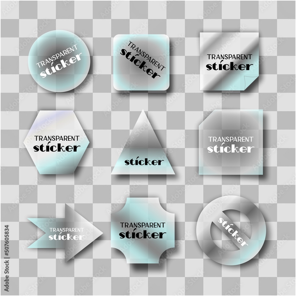 Set of transparent stickers. Round sticker, square, triangular, etc ...