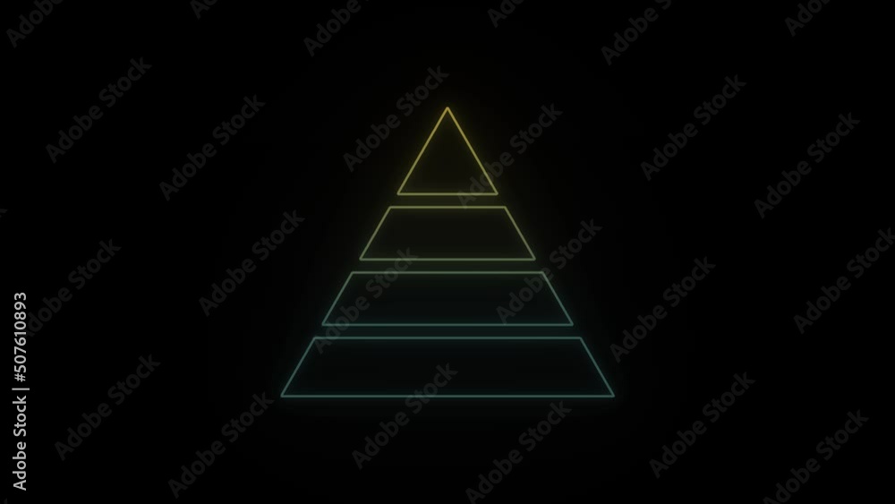 Glowing neon pyramid icon on black background. economic pyramid of ...
