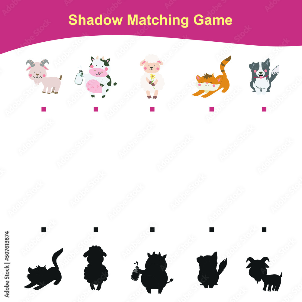 Matching shadow game worksheet. Educational printable worksheet. Vector ...