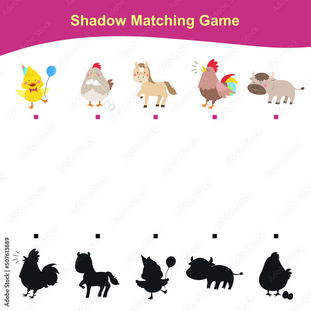 Matching shadow game worksheet. Educational printable worksheet. Vector ...