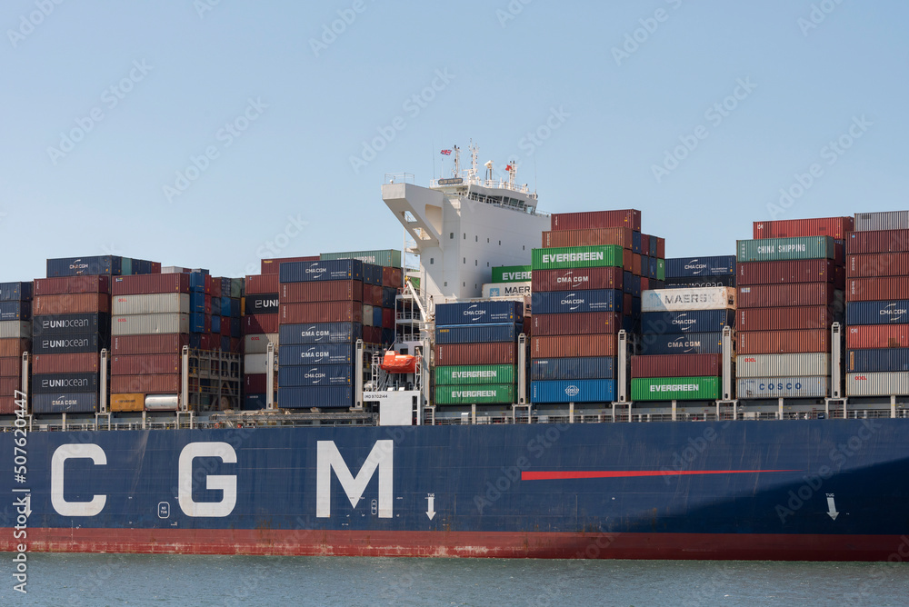 Southampton, England, UK. 2022. Container ship with cargo of boxes on ...