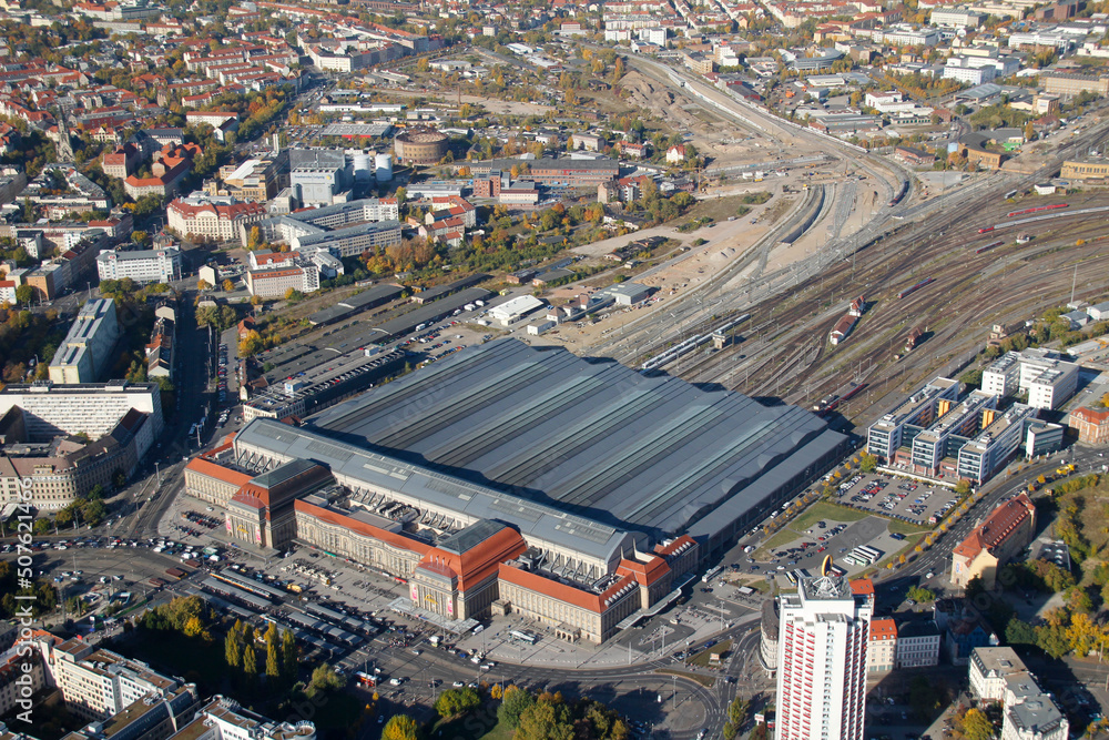 Luftbild Hauptbahnhof Leipzig (Sachsen), größter Sackbahnhof Europas ...