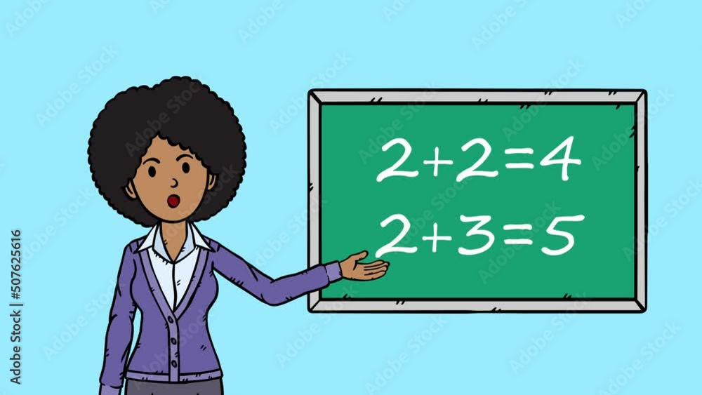 Cartoon style animation of african american woman teacher standing in ...