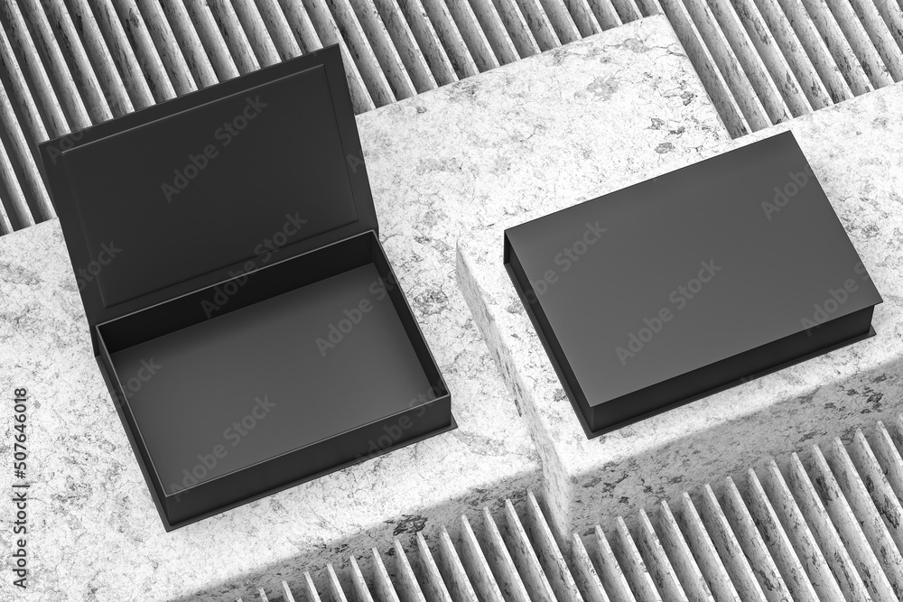 Black blank hard cardboard rectangular book box with hard rigid magnet ...