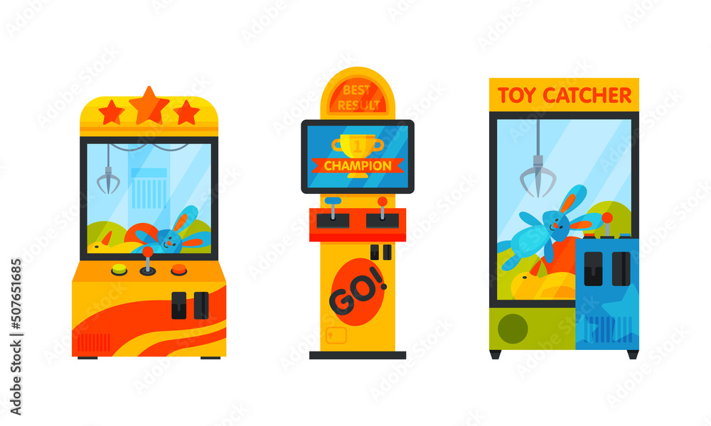 Game machines set cartoon vector illustration on white background Stock ...