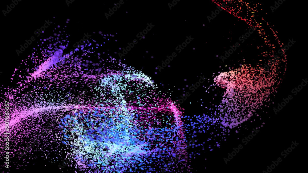 Chaotic movements of colored dots on a black background. Animation ...