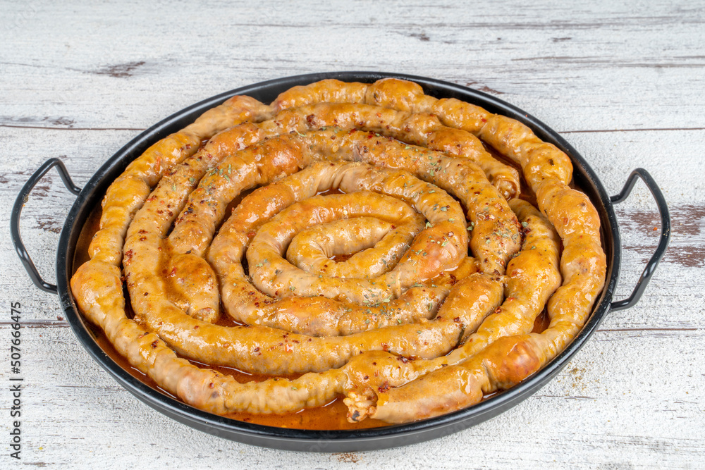 Traditional delicious Turkish cuisine, stuffed sheep intestines . A ...