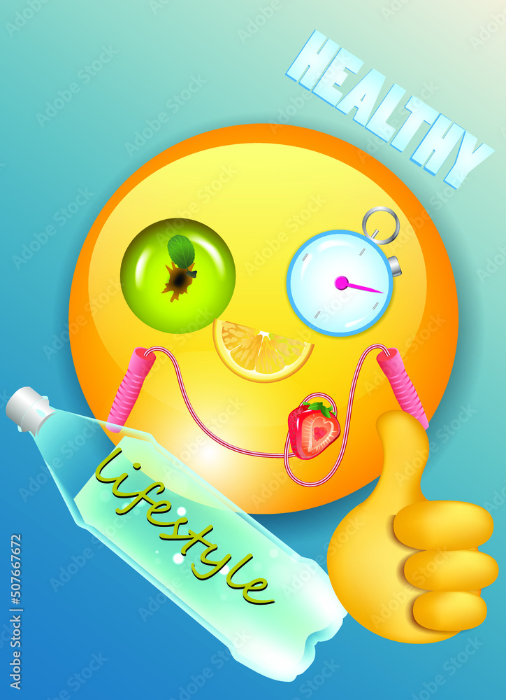 The concept of a healthy lifestyle. Life affirming smiley face with ...