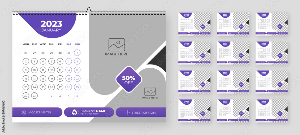 Calendar 2023 week start Monday corporate design template vector. Stock ...