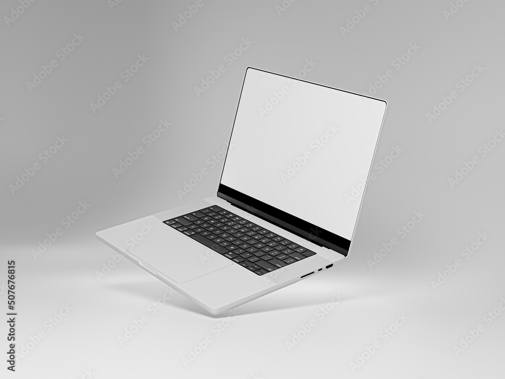 Laptop, tablet PC and mockup with blank screen in isometric perspective. Brand new laptop ...