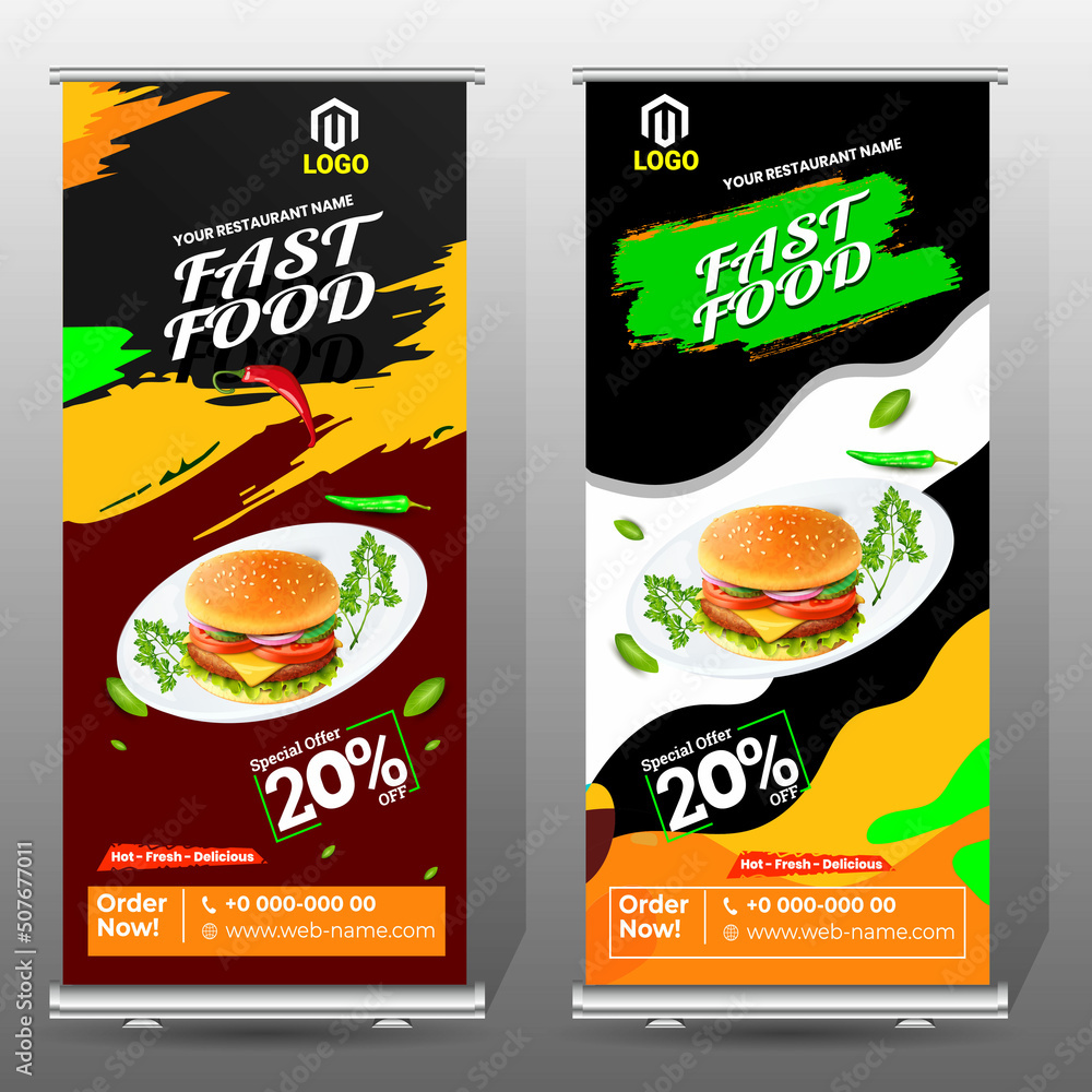 Fast food roll up banner design, digital roll banner, delicious ...
