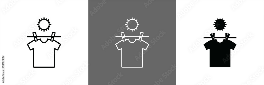 Direct under the sun clothesline icon set. Clothes drying line under ...