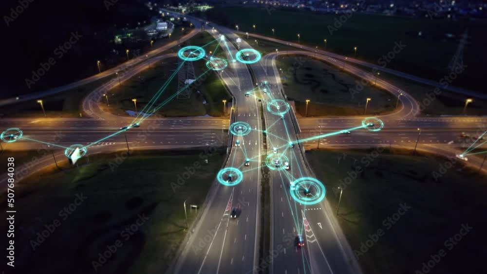 Stockvideo Self-driving autonomous cars move along a suburban traffic ...